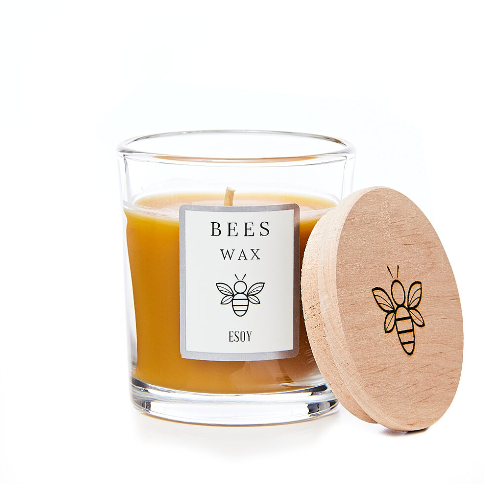 Świeca z wosku pszczelego w bezbarwnym szkle • Esoy